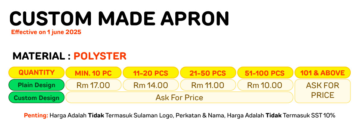 Custom Apron - Kilang Jahit Pukal